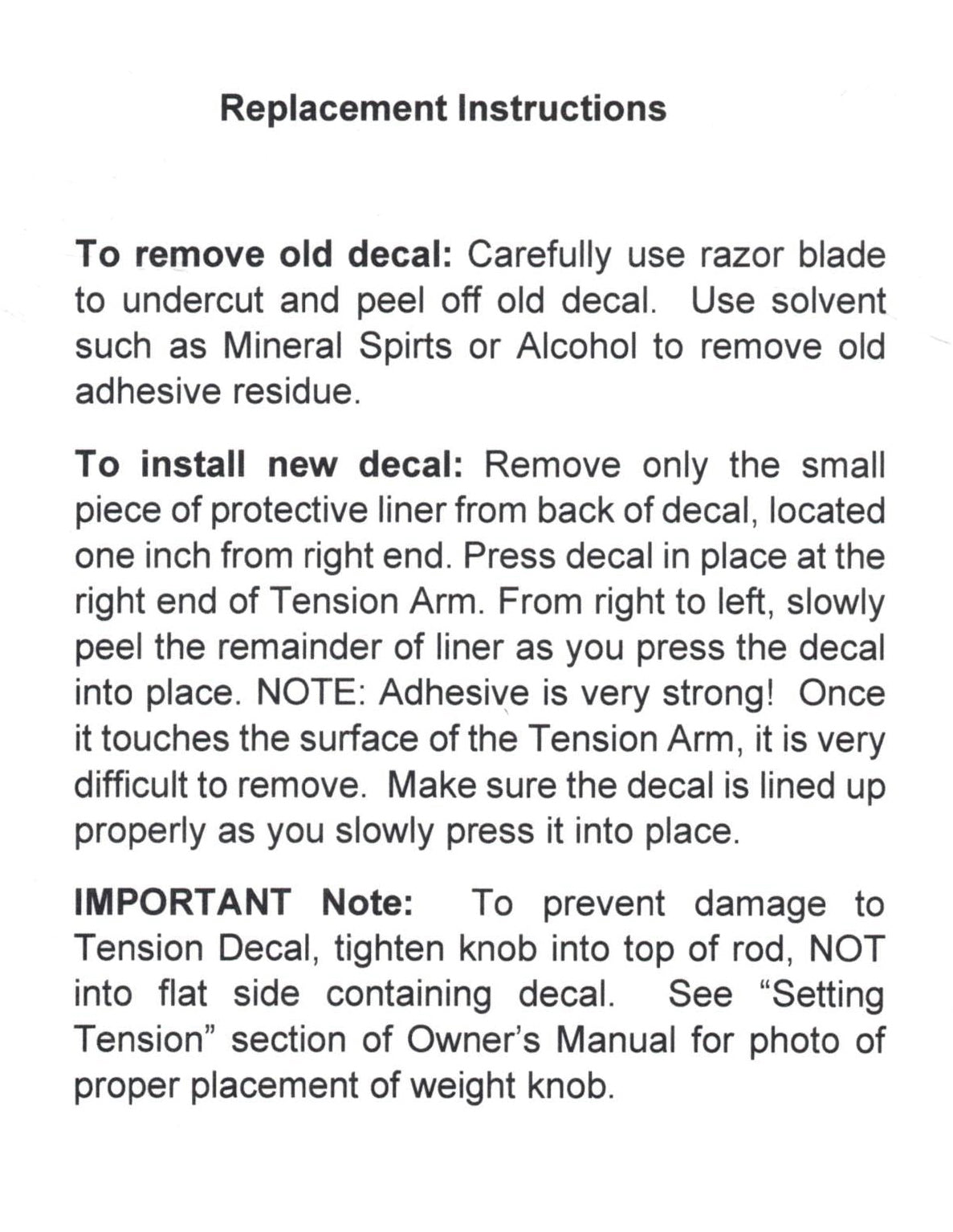 Replacement Tension Scale Decal | Klipper USA